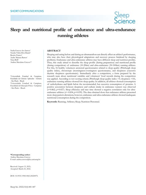 PDF Sleep And Nutritional Profile Of Endurance And Ultra Endurance