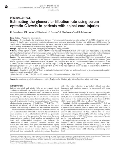 Pdf Estimating The Glomerular Filtration Rate Using Serum Cystatin C Levels In Patients With