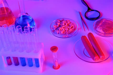 합성 육류 생산 실험실에서 적합성을 확인하기 위해 제품을 확인합니다 인공 고기는 미래의 음식입니다 시험 관 고기 0명에 대한 스톡 사진 및 기타 이미지 Istock