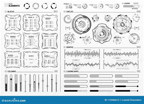 futuristic sci fi hud elements set stock vector illustration of info