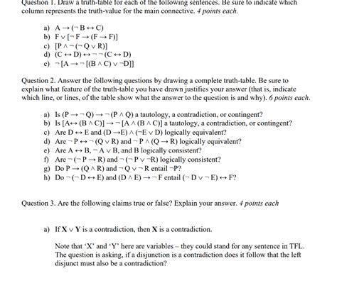 Solved Question 1 Draw A Truth Table For Each Of The Chegg Com