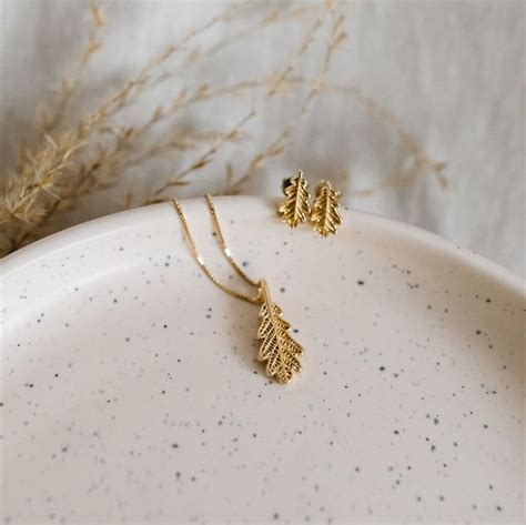 Oak Leaf Set Pendant And Earings In Sterling Silver 925 Etsy