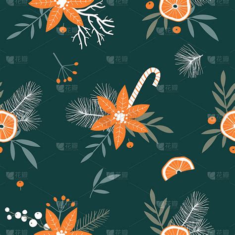 无缝的图案与圣诞树枝和浆果。