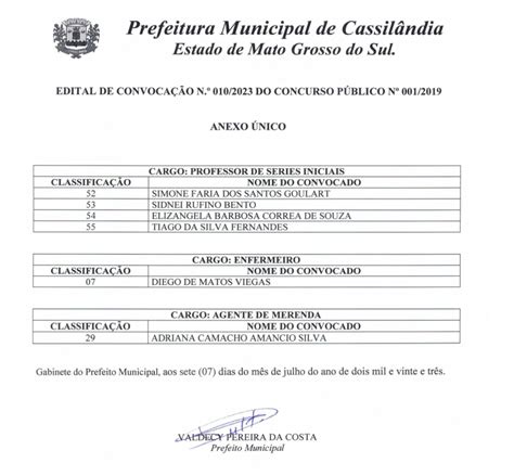 Cassilândia Prefeitura convoca Professores Enfermeiro e Agende de