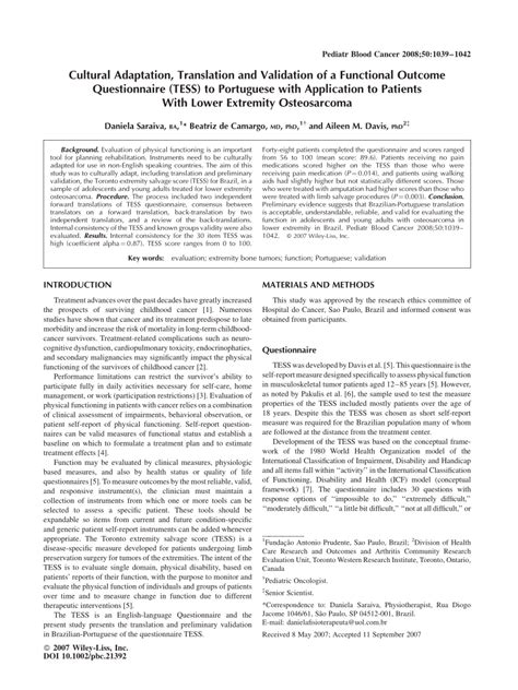 Pdf Cultural Adaptation Translation And Validation Of A Functional Outcome Questionnaire