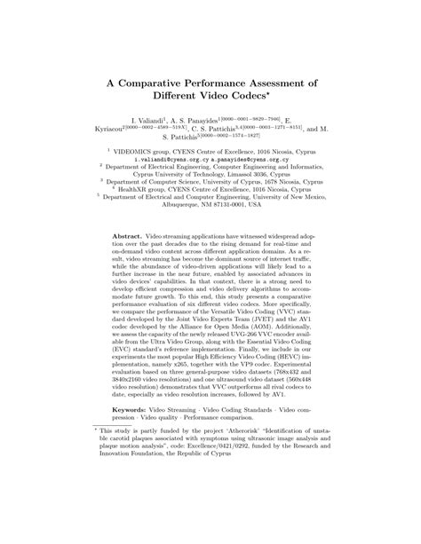 Pdf A Comparative Performance Assessment Of Different Video Codecs
