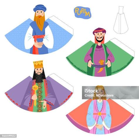 3d 템플릿은 에스더 책의 캐릭터 의 인물을 잘라냅니다 부림절 유대인의 휴일 가공의 인물에 대한 스톡 벡터 아트 및 기타 이미지 Istock