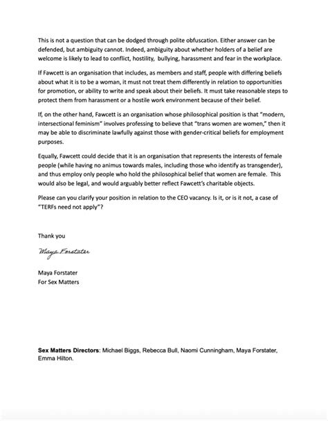 A Letter To Fawcett Sex Matters