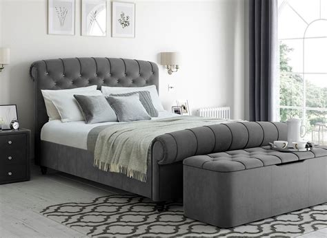 Ellis Dark Grey Velvet Finish Bed Frame 4 6 Double Artofit