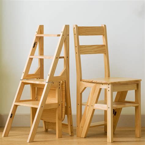 2 In 1 Wooden Ladder Chair Folding Library Step Stool