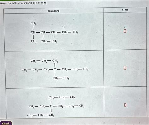 name the following organic compounds compound name ch3 ch ch ch2 ch2 ch3 1 ch3 ch2 ch3 ch3 ch2 ...