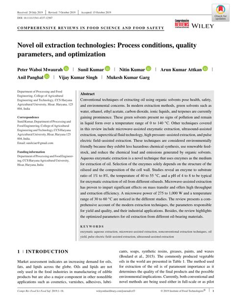 Pdf Novel Oil Extraction Technologies Process Conditions Quality Parameters And Optimization
