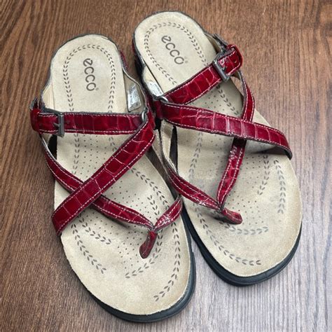Ecco Shoes Ecco Living Red Leather Thong Cork Sandals Poshmark