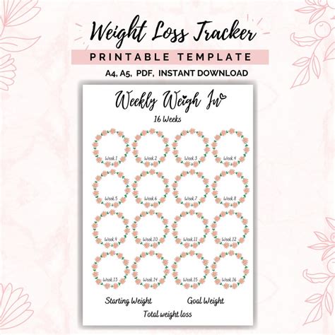 Weight Loss Tracker Printable 16 Weeks Weight Loss Chart Motivational Weight Loss Journal