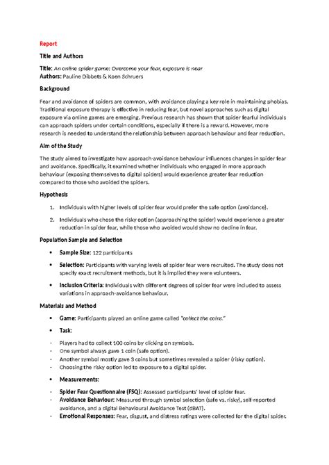 040325 Scientific Report Online Spider Game And Fear Reduction Study