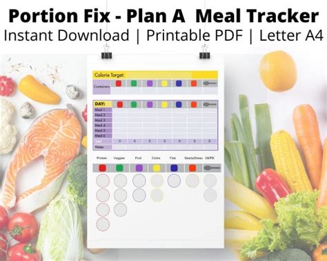 Portion Fix Daily Meal Tracker Plan A Instant Digital Download