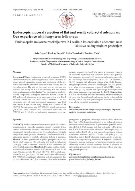 Pdf Endoscopic Mucosal Resection Of Flat And Sessile Colorectal Adenomas Our Experience With