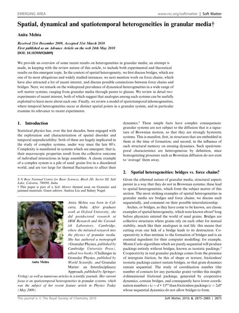 Pdf Spatial Dynamical And Spatiotemporal Heterogeneities In Granular Media