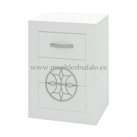 Mesita De Noche 3 Cajones Viena Tirador Roseta 53x72x36 Cm Nieve Con Patas
