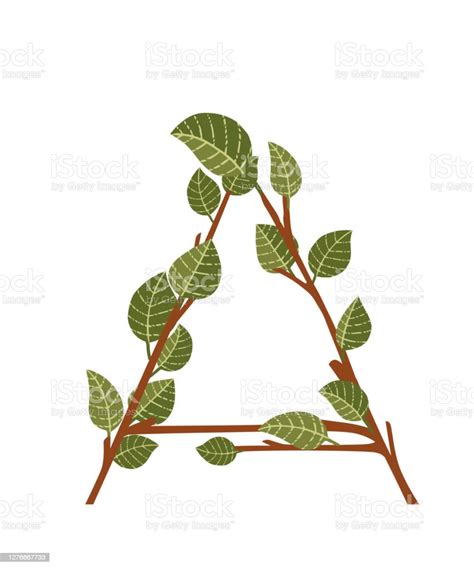 편지 녹색 잎 에코 글꼴 평면 벡터 그림 흰색 배경에 격리 갈색 나뭇가지 알파벳에 대한 스톡 벡터 아트 및 기타 이미지 알파벳 나뭇가지 녹색 Istock