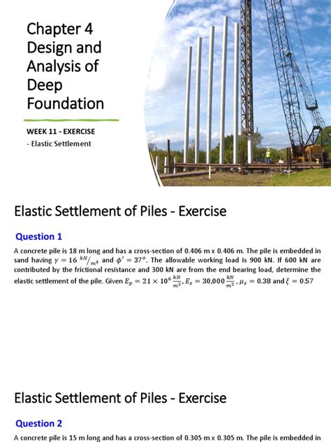 Exercise Week 11 Elastic Settlement Of Piles Pdf