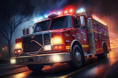 Fire Trucks Responding At Night