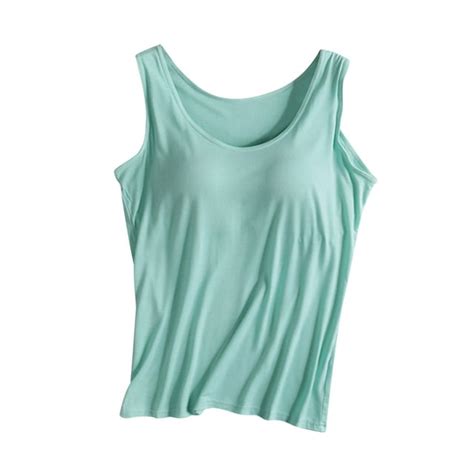 Womens Plus Size Tank Tops Built In Bra Comfy Camisole Sleeveless Crew