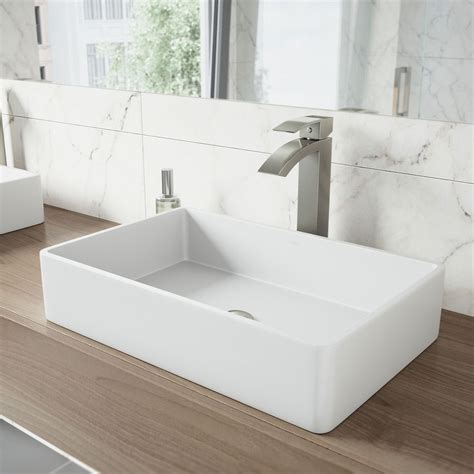 Vigo Matte Stone Magnolia Composite Rectangular Vessel Bathroom Sink In