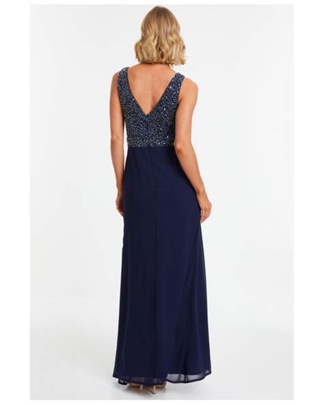 Quiz Chiffon Embellished Wrap Split Evening Dress In Blue Lyst