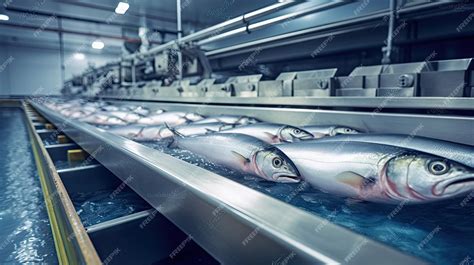 Premium Photo Conveyor Belt In A Fish Processing Factory Plant With A