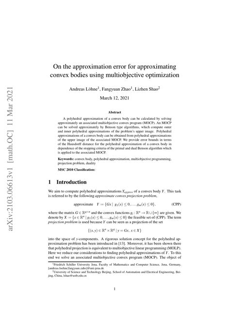 Pdf On The Approximation Error For Approximating Convex Bodies Using