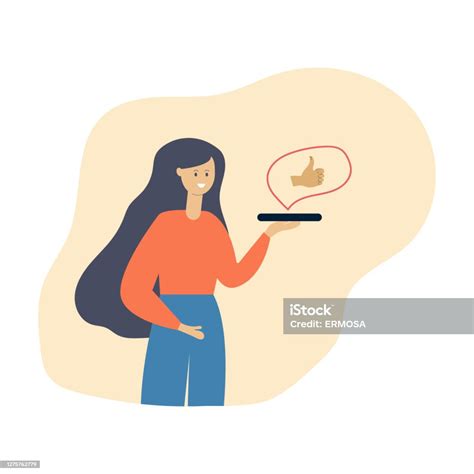 소녀는 전화로 미소를 지으며 같은 노래를 부리며 엄지 손가락을 들고 공중에서 손을 들고 노래를 부었다 플랫 일러스트레이션 감정에