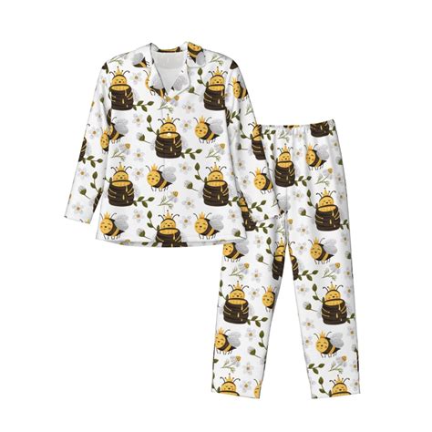 Noikeo Honey Bee Insect Pattern Men S Button Front Long Sleeve Pajama