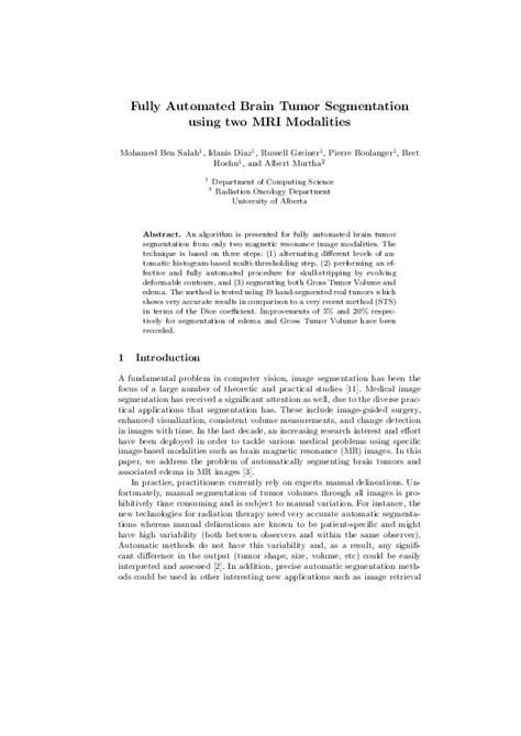 pdf fully automated brain tumor segmentation using two mri modalities