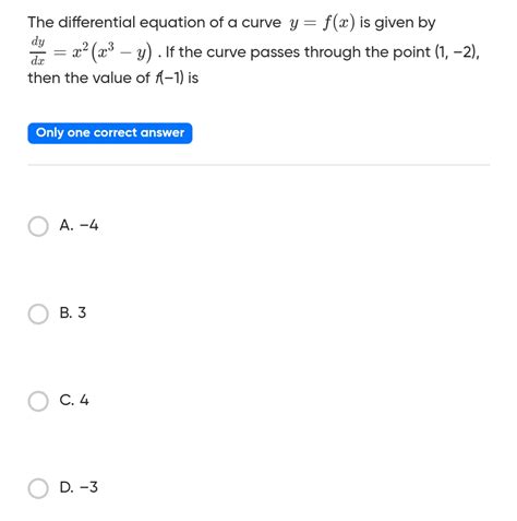 The Differential Equation Of A Curve Yfx Is Given By Dxdy X2x3−y I