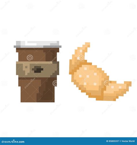 Croissant Pixel Art Pattern Seamless 8 Bit Bagel Pixelated Background Vector Texture