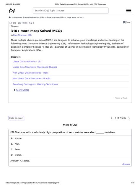Data Structures Ds Solved Mcqs 5 Pdf String Computer Science