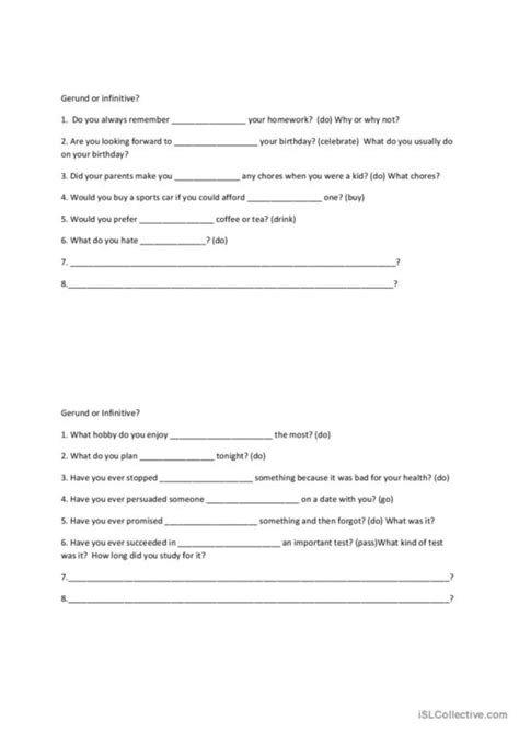307 Gerunds And Infinitives English Esl Worksheets Pdf And Doc