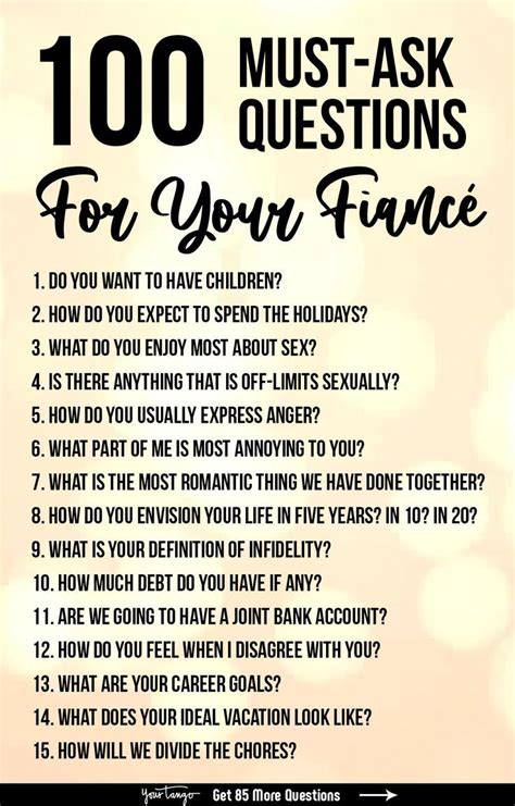 100 Questions To Ask Your Fiancé Before Marriage Before marriage