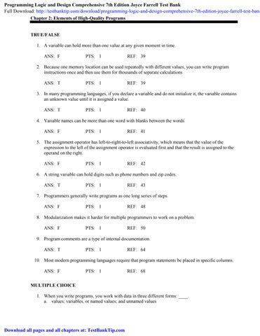 Programming Logic And Design Comprehensive Th Edition Joyce Farrell