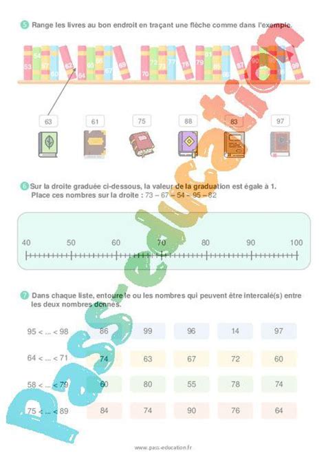 Encadrer et intercaler les nombres jusquà 99 Ce1 Exercices PDF à