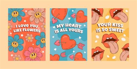 Tarjetas De Amor Dibujadas A Mano Vector Gratis