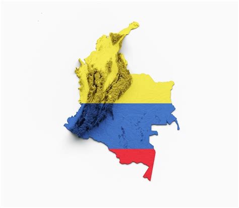 Mapa da colômbia bandeira da colômbia alívio sombreado mapa de altura de cor na ilustração d de