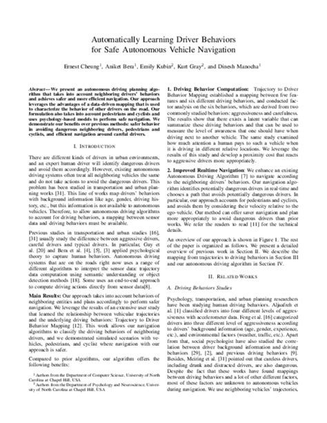 Pdf Automatically Learning Driver Behaviors For Safe Autonomous Vehicle Navigation