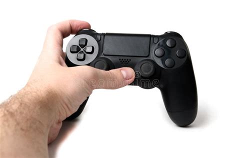 Hand Holding Video Game Controller Isolated On White Background Stock Image Image Of