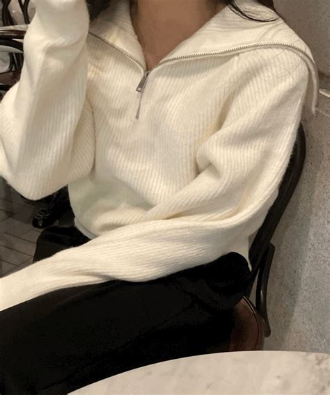 파스텔색감퀄리티최상 세일러 카라 반집업 니트 5color 에이블리