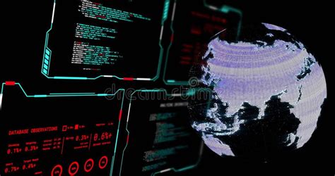 Image Of Digital Data Processing Over Screens And Globe On Black Background Stock Image Image