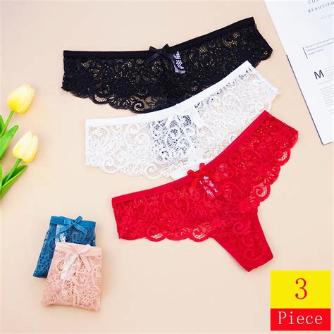 Buy 3pcsset Lace Women Panties Seamless Mid Waist T Back Underwear