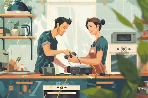 Premium Photo Caucasian Couple Installs CCTV Camera For Home Security