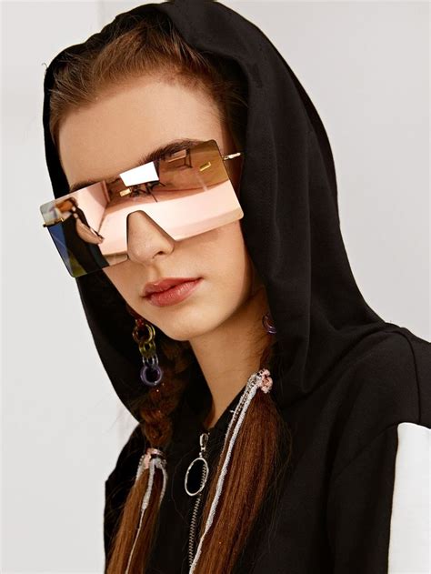 Rimless Flat Top Shield Fashion Glasses Sunglasses Women Shield